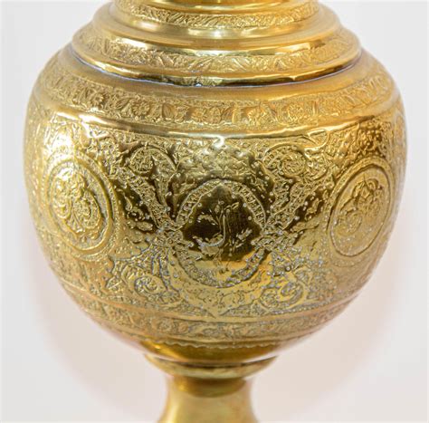 Antique Chiseled Brass Oversized Islamic Mughal Rose Water Perfume Holder Bidri For Sale At