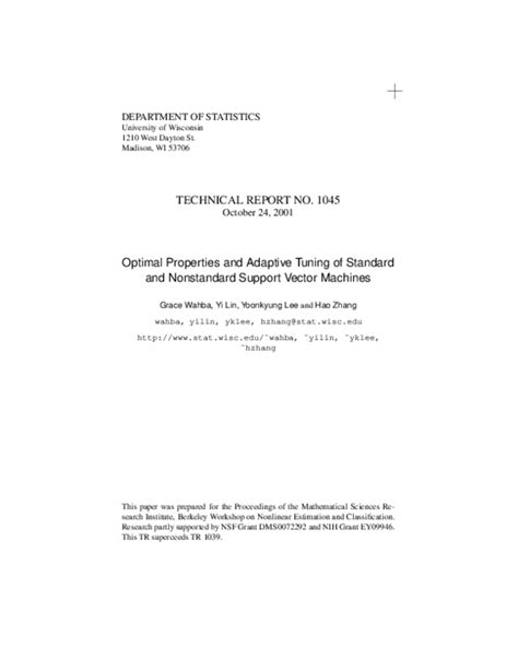 Pdf Optimal Properties And Adaptive Tuning Of Standard And Nonstandard Support Vector Machines