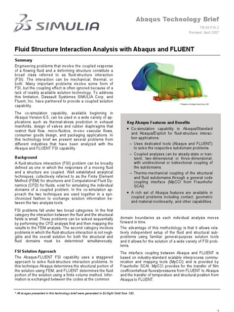 Fluid Structure Interaction Analysis With Abaqus And Fluent Pdf