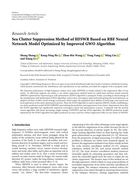 Pdf Sea Clutter Suppression Method Of Hfswr Based On Rbf Neural