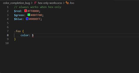 Color Completion Not Previewing Colors When Non Hex Variables Are Present · Issue 166201