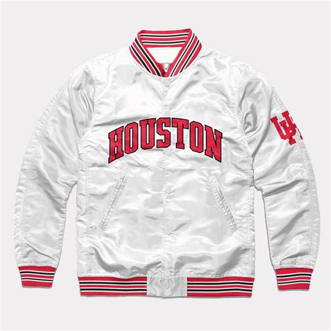 Varsity White Satin Full Snap Houston Cougars Script Jacket