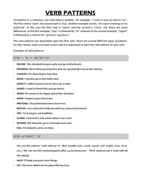 Verb Patterns Pdf Verb Linguistics Verb Patterns Pdf Verb Linguistics