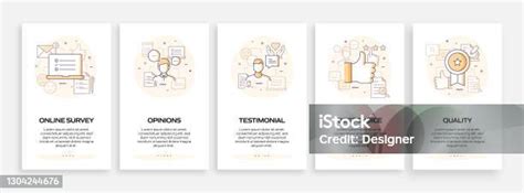 평면 아이콘이 있는 모바일 앱 페이지 화면에 대한 설문조사 및 평가 개념 Ux Ui 디자인 템플릿 벡터 일러스트레이션 Brand Name Online Messaging
