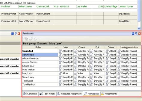 user interface permissions panel