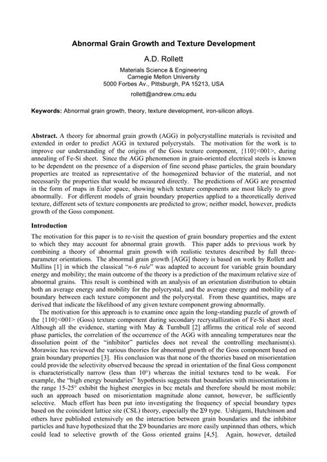 Pdf Abnormal Grain Growth And Texture Development