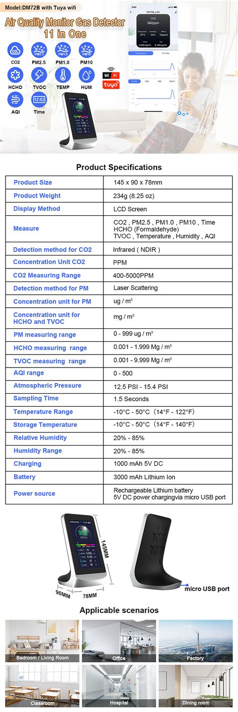 Dienmern Portable Wifi Air Quality Analyzer Co2 Sensor