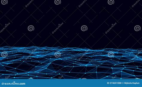 Vector Digital Technology Wave Dark Cyberspace With Motion Dots And Lines Futuristic Digital