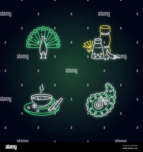 Indian Culture Neon Light Icons Set Stock Vector Image Art Alamy