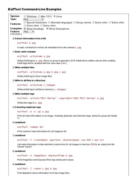 Exiftool Command Line Examples Pdf Metadata Tag Metadata