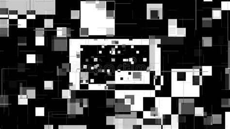 Monochrome Tunnel Of Flying Pulsating Abstract Cubes White And Black
