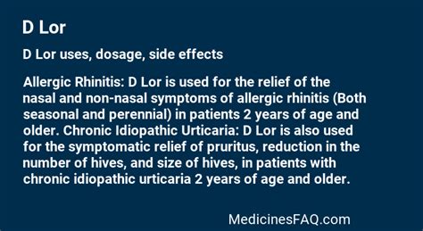 D Lor Uses Dosage Side Effects Food Interaction And Faq