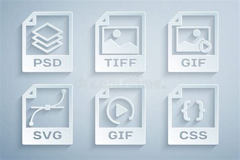 Set File Document SVG CSS TIFF And PSD Icon Vector Stock Vector Illustration Of Sign
