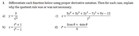 Solved 1 Differentiate Each Function Below Using Proper