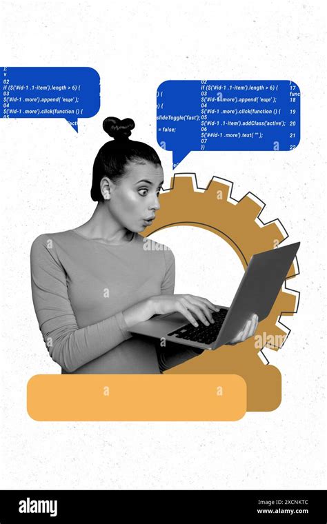 Vertical Picture Collage Amazed Young Girl Programmer Type Code Laptop
