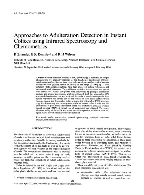 Pdf Approaches To Adulteration Detection In Instant Coffees Using Infrared Spectroscopy And