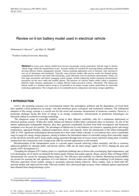 Pdf Review On Li Ion Battery Model Used In Electrical Vehicle