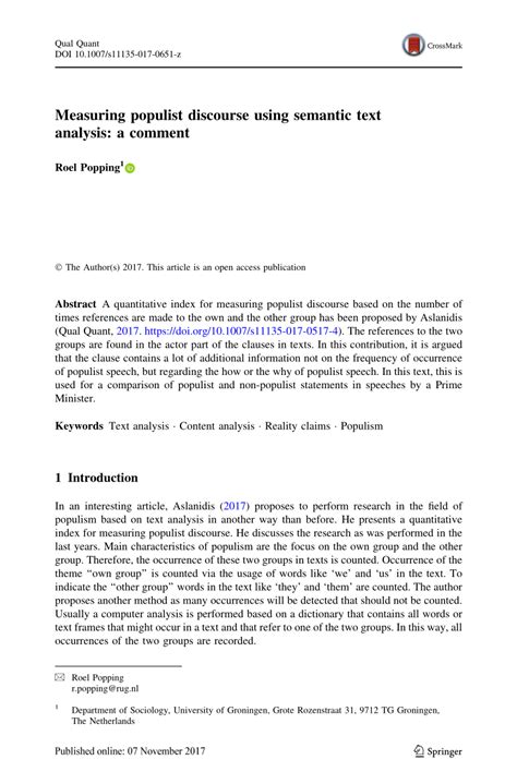 Pdf Measuring Populist Discourse Using Semantic Text Analysis A Comment