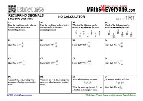 Recurring Decimals No Calculator Exam Type Questions A1 A2 A3 A4 Pdf