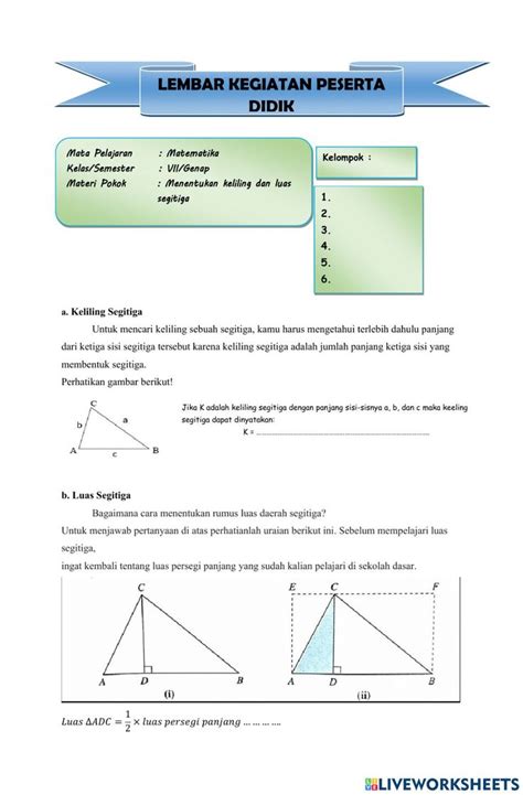 Lkpd 3 Keliling Dan Luas Segitiga Worksheet Motivasi