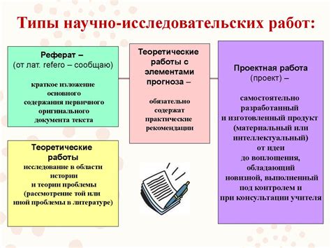 Выбор темы формулировка цели и задач Типы научно исследовательских