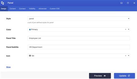 how to customize the panel design element in grid mode shortpoint support