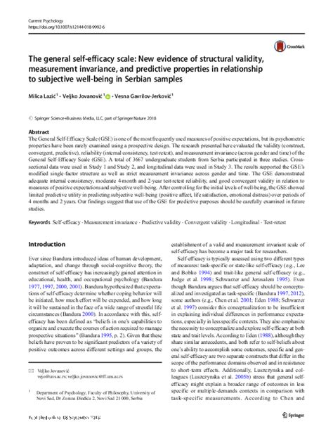 Pdf The General Self Efficacy Scale New Evidence Of Structural Validity Measurement