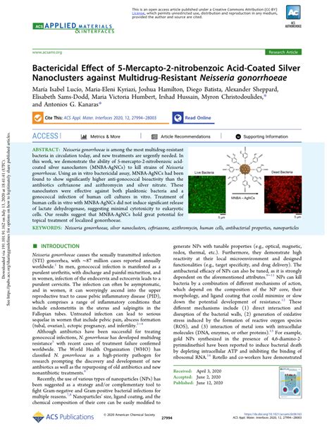 Pdf Bactericidal Effect Of 5 Mercapto 2 Nitrobenzoic Acid Coated