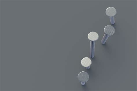 회색 배경에 망치로 된 금속 손톱 행 건물 장비 수리 개조를위한 도구 공간을 복사합니다 3d 렌더링 3차원 형태에 대한 스톡 사진 및 기타 이미지 Istock