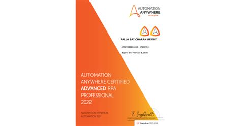Palla Sai Charan Reddy On Linkedin Automation Anywhere Certified Advanced Rpa Professional