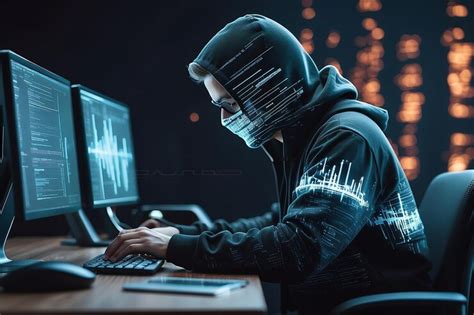Premium Photo Side View Of Hacker Using Computers At Desk With Creative Digital Programming