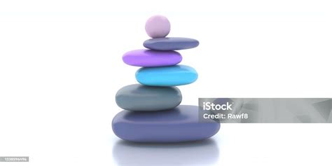 자갈 피라미드의 균형은 흰색 배경에 고립 된 부드러운 선 돌을 쌓아 3d 일러스트레이션 3차원 형태에 대한 스톡 사진 및 기타