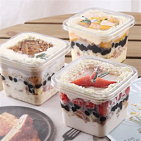 Cod 50pcs Disposable Mousse Dessert Box With Lid Clear Plastic Cups