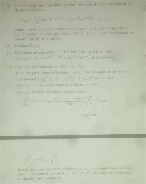 Solved A The Following Wave Function Describes The State Chegg