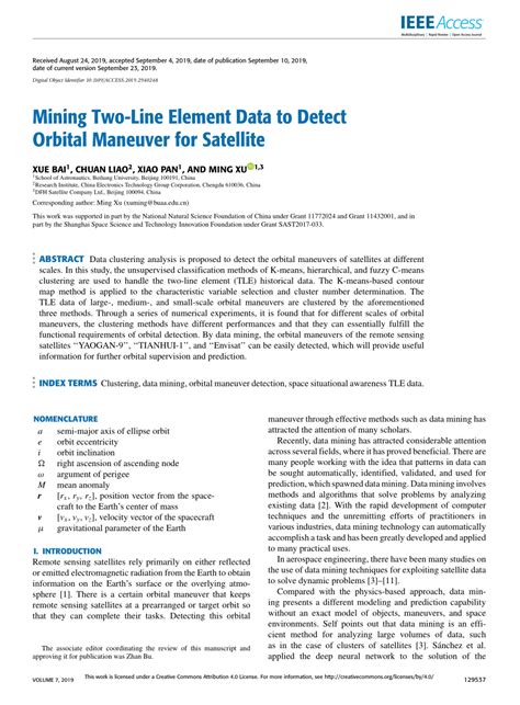 PDF Mining Two Line Element Data To Detect Orbital Maneuver For Satellite