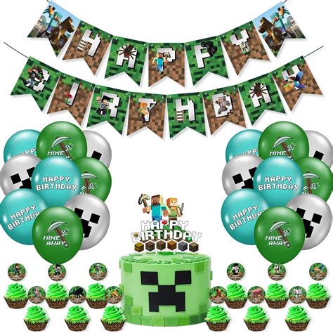 Комплект от 18 детски балона Minecraft парти за рожден ден латекс 1 банер Честит рожден ден