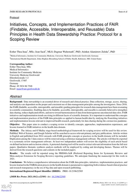 PDF Initiatives Concepts And Implementation Practices Of FAIR Data Principles In Health Data