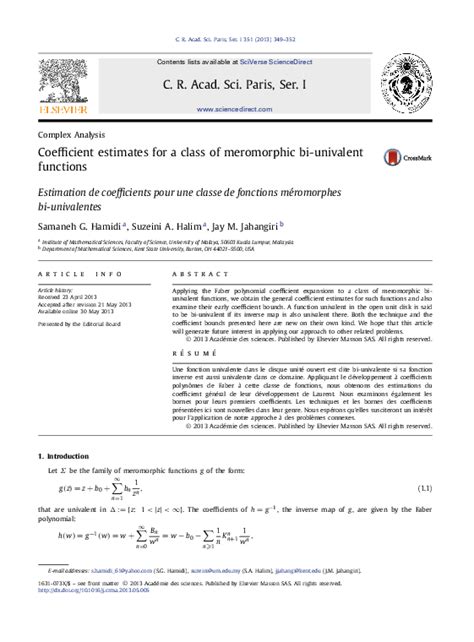 Pdf Coefficient Estimates For A Class Of Meromorphic Bi Univalent
