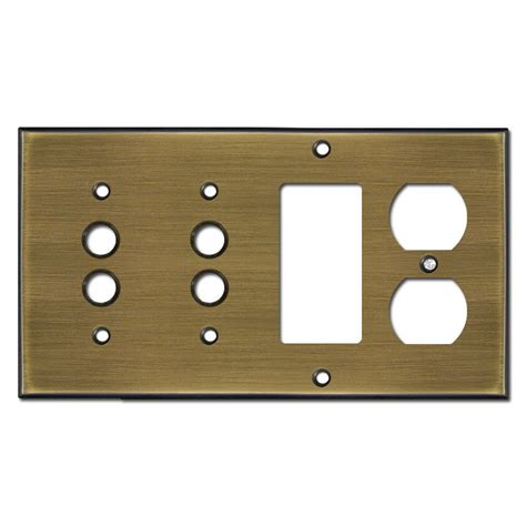 2 Push Button 1 Decora 1 Duplex Outlet Cover Plate Antique Brass