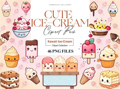 Cute Ice Cream Clipart Strawberry Ice Cream Cute Popsicle Clipartset