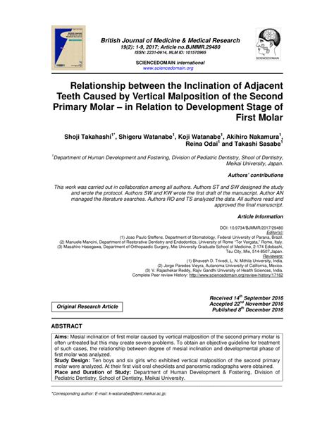 Pdf Relationship Between The Inclination Of Adjacent Teeth Caused By Vertical Malposition Of