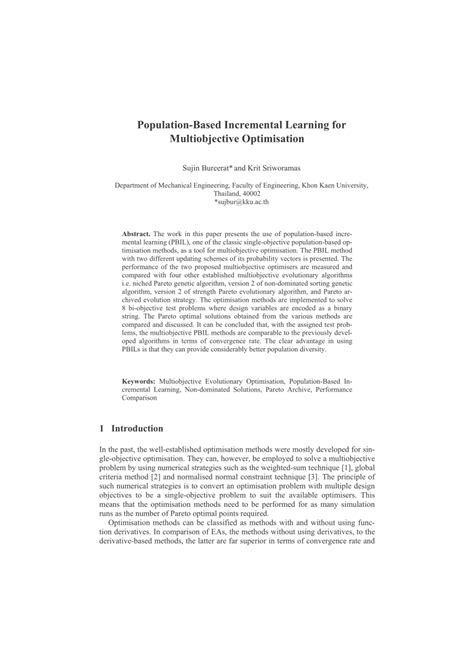 Pdf Population Based Incremental Learning For Multiobjective Optimisation