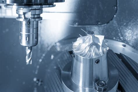 The 5 Axis Cnc Milling Machine Cutting The Turbocharger Part With Solid Ball End Mill Tool Stock