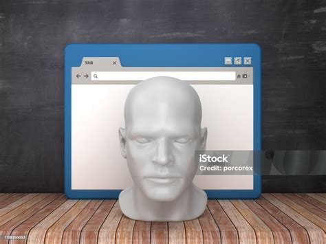 칠판 배경에 인간의 머리를 가진 웹 브라우저3d 렌더링 3차원 형태에 대한 스톡 사진 및 기타 이미지 3차원 형태