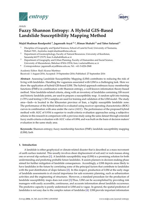 Pdf Fuzzy Shannon Entropy A Hybrid Gis Based Landslide