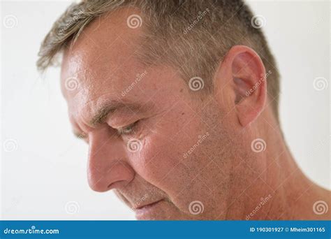 Close Up Cropped Side Profile Of A Middle Aged Man Stock Image Image