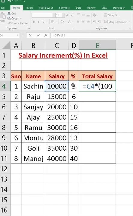 Excel Salary Increment In Excel Excel Exceltips Shorts Msexcel