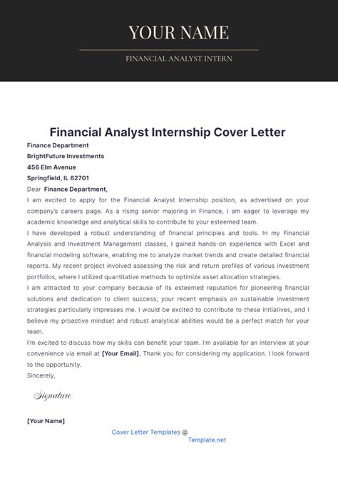 Free Financial Analyst Internship Cover Letter Template To Edit Online