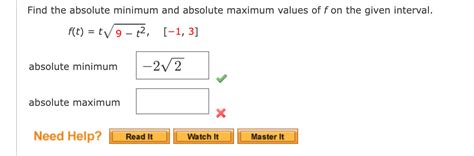 Solved Find The Absolute Minimum And Absolute Maximum Values Chegg