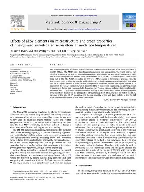 Pdf Effects Of Alloy Elements On Microstructure And Creep Properties